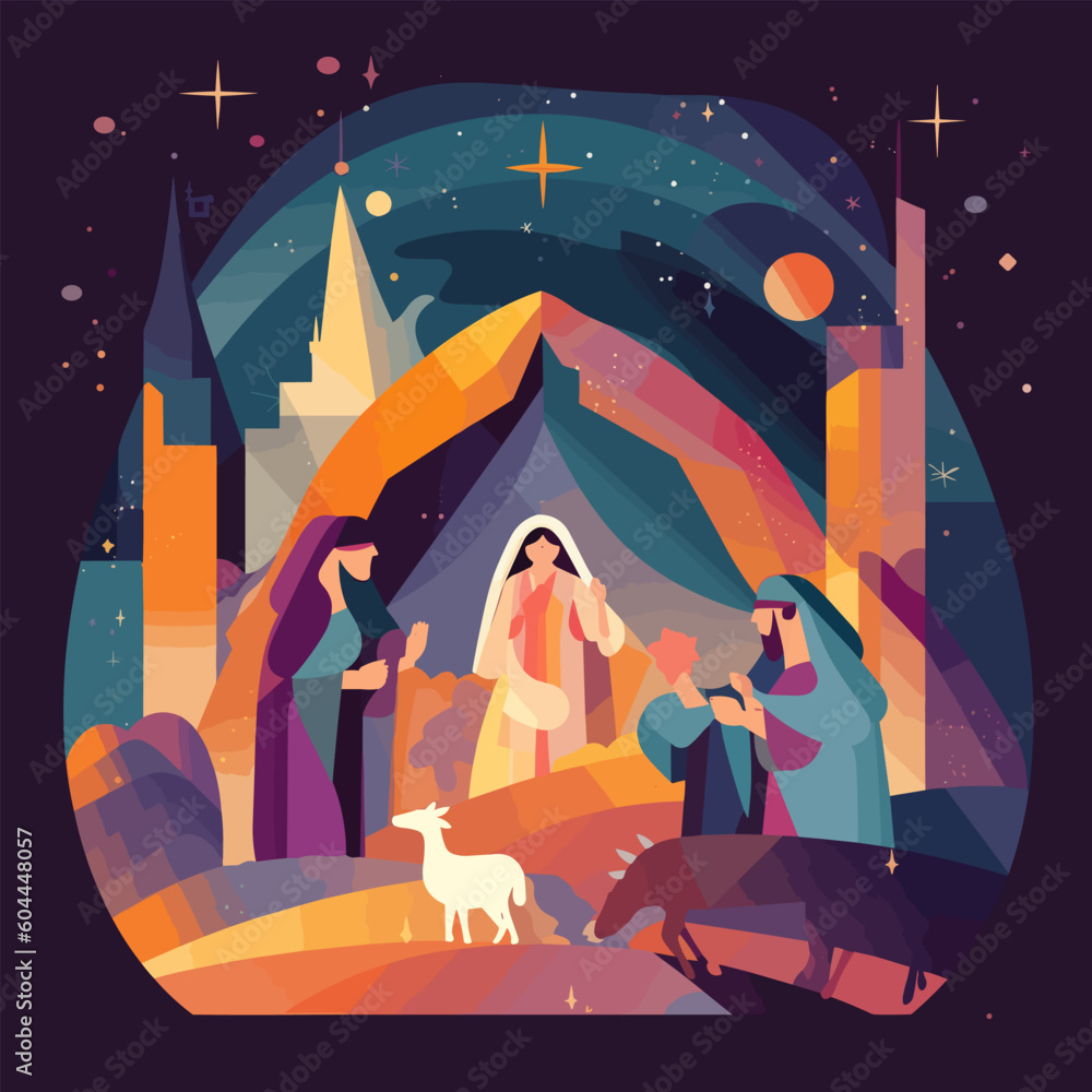 Vetor de Jesus nativity scene abstract, watercolor, and vector ...