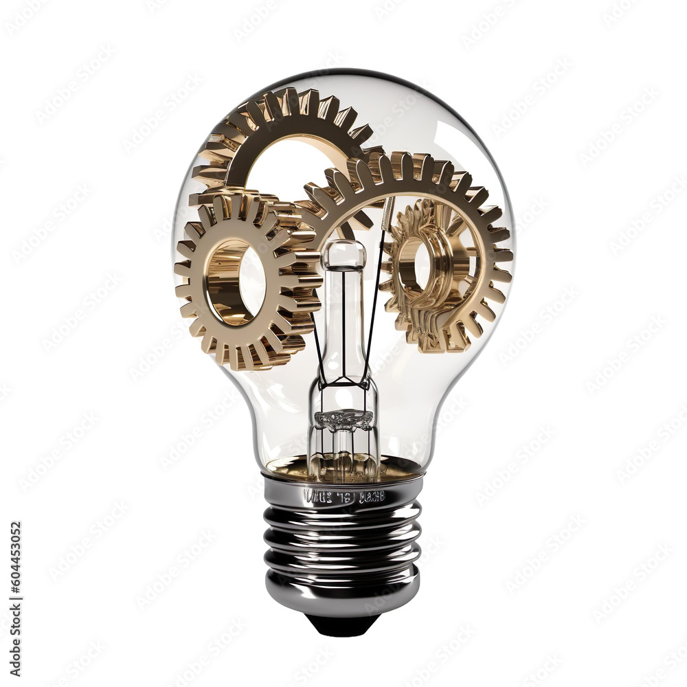 Light bulb with gears, transparent background Stock Illustration ...