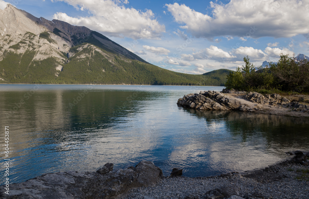 Mountain lake landscape panorama wihout people - coniferous forest ...