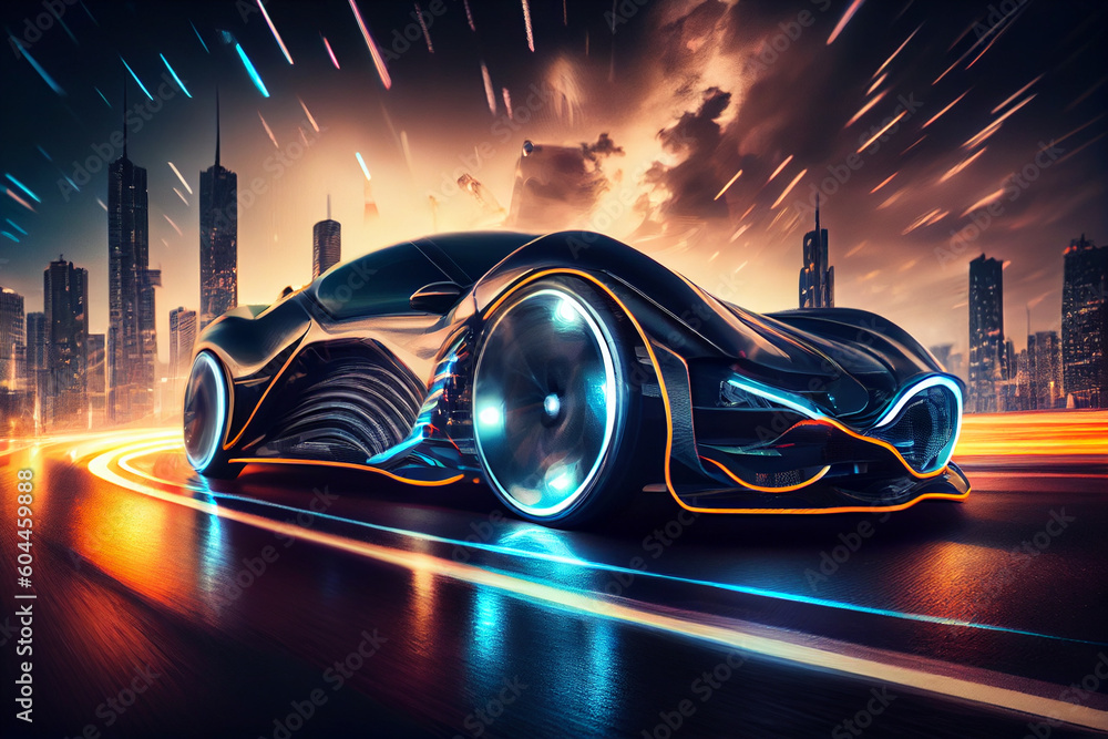 Tuned Sport Car , cyberpunk Sports Car On Neon Highway. Powerful ...
