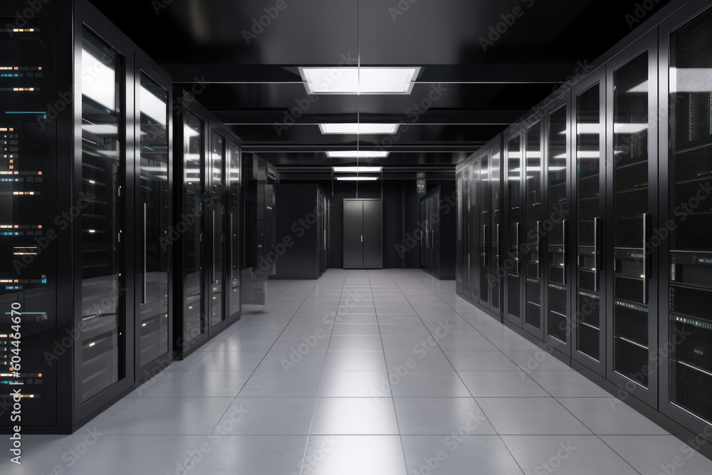 Aisle of server racks in a modern data center, equipped with advanced ...