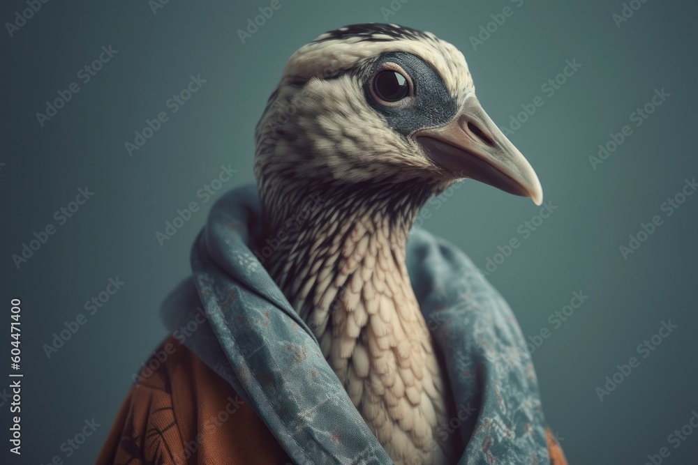 Anthropomorphic bird dressed in human clothing. humanized animal ...