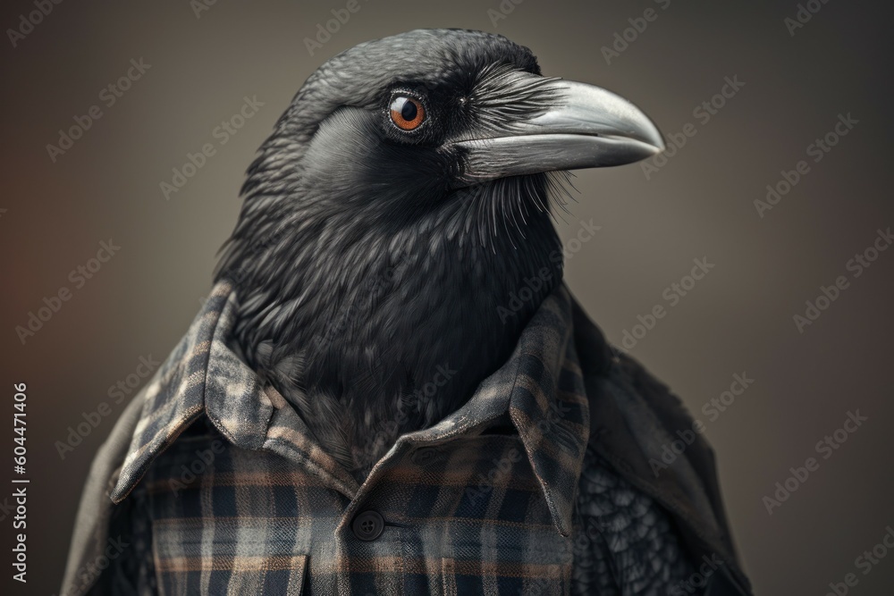 Anthropomorphic Black Crow dressed in human clothing. humanized animal ...