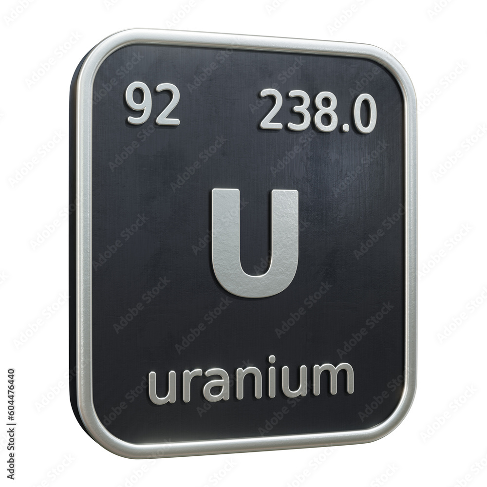 Three-dimensional icon of the chemical element of Uranium isolated on ...