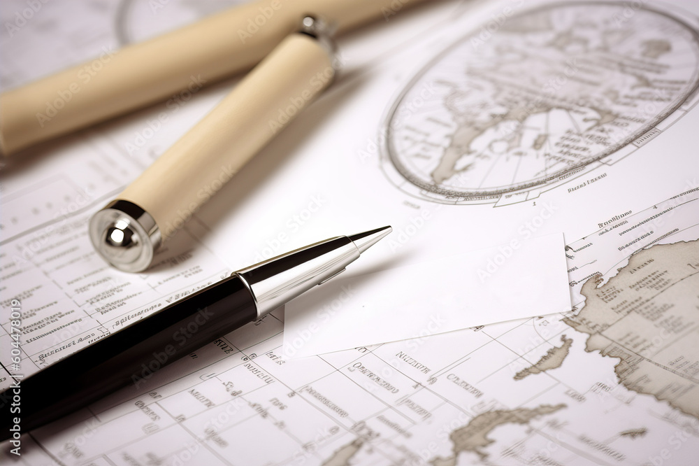 Pen on the top of an open word map. Business equipment. Searching for ...