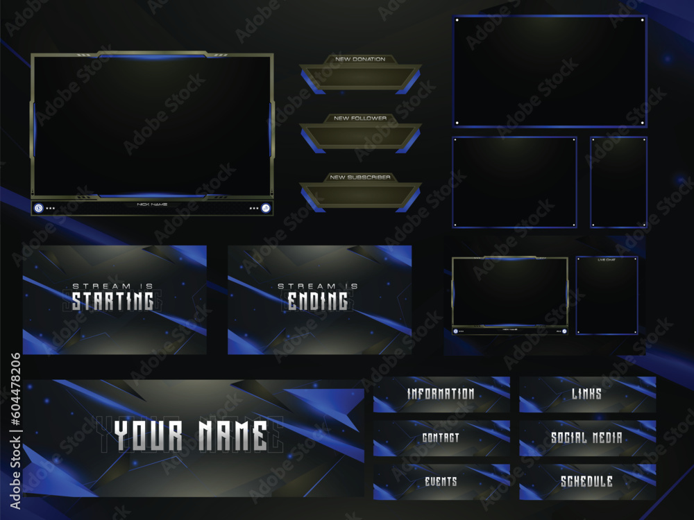 Twitch Overlay Live Stream template set Stock Vector | Adobe Stock