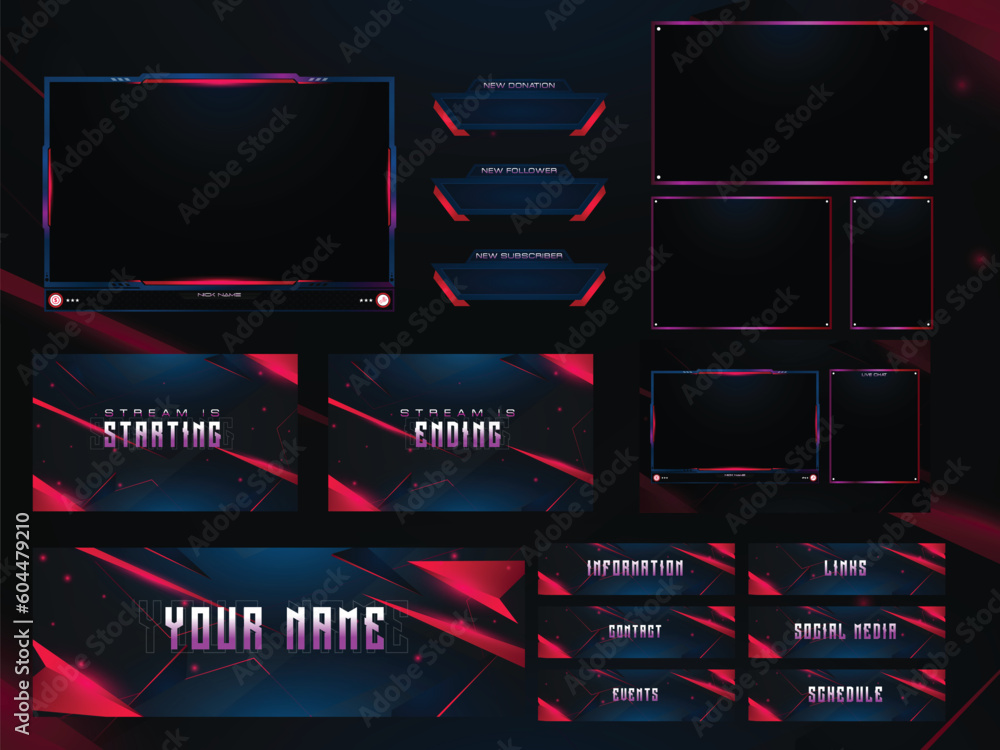 Vetor de Twitch Overlay Live Stream template set do Stock | Adobe Stock