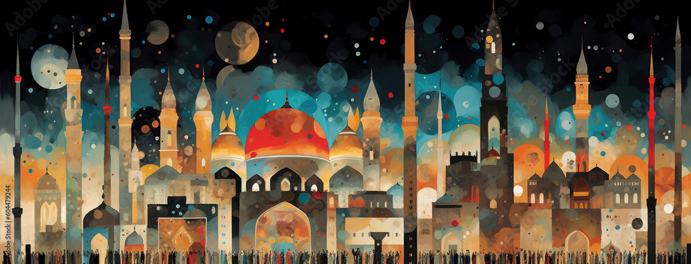 Cities and mosques in the future Arab Islamic - Created with Generative ...