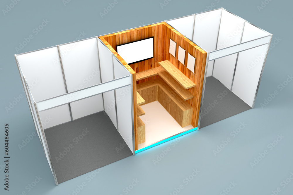3d illustration stand booth 2x2 m custom portable one sided open with ...