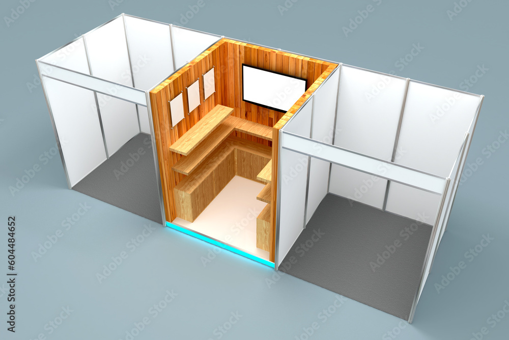 3d illustration stand booth 2x2 m custom portable one sided open with ...