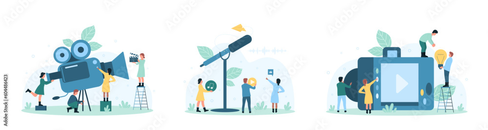 Movie and video production, television set vector illustration. Cartoon ...