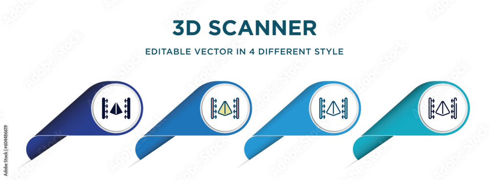 3d scanner icon in 4 different styles such as filled, color, glyph ...