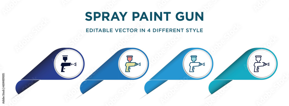 spray paint gun icon in 4 different styles such as filled, color, glyph ...