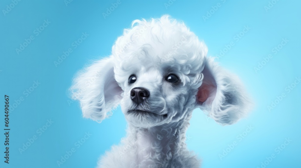 Cute poodle looking lateral with copy space for advertisement. Space ...