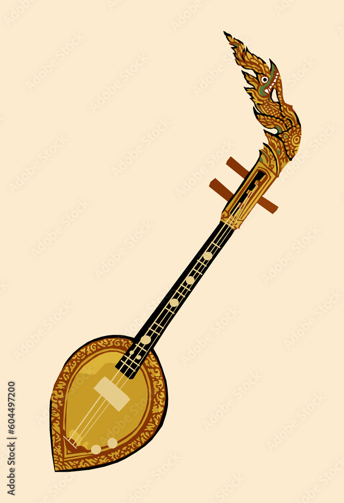 Thai traditional musical instrument, Phin Thai Mandolin. Vector ...