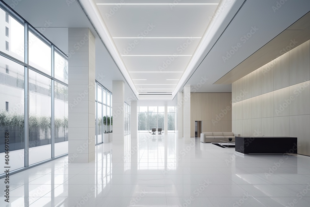Clean lobby of modern office building. Created with Generative AI ...