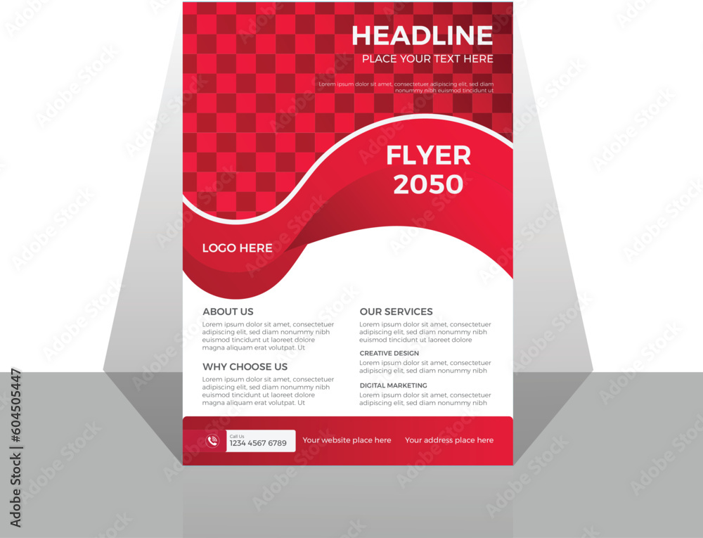 Abstract curve shape on red and white color background - A4 size book ...