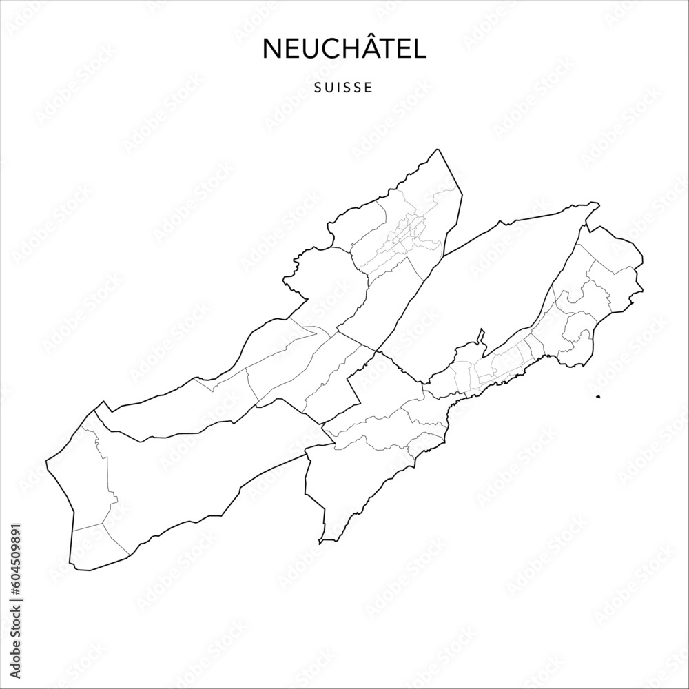Vector Map of the Canton of Neuchâtel with the Administrative Borders ...