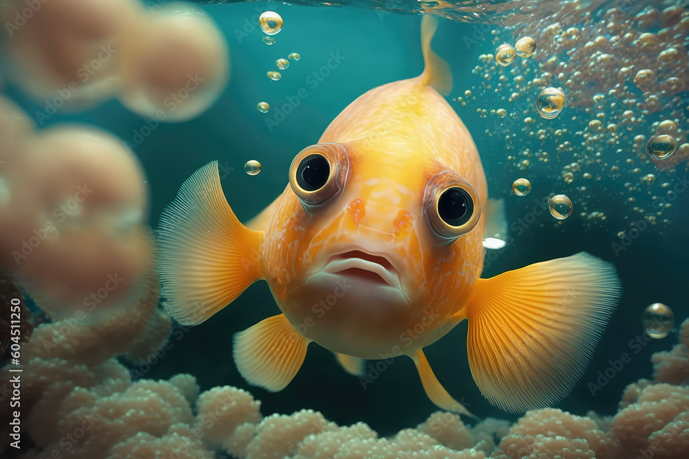 Animals of the underwater sea world. Ecosystem. Yellow and white ...