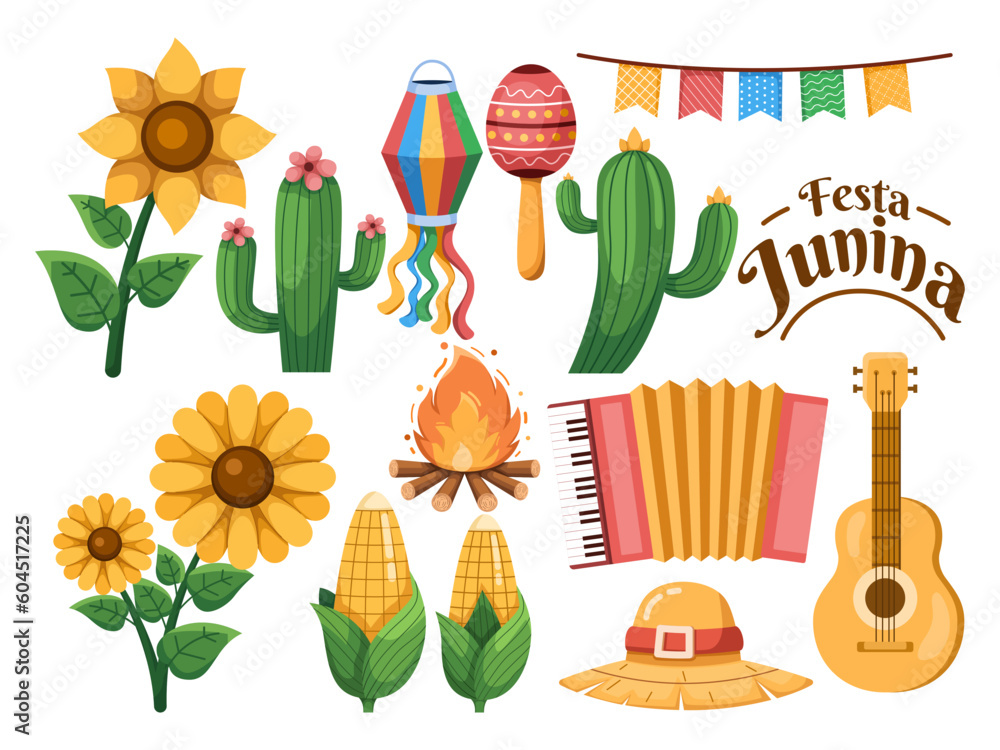 a vector illustration set of Brazilian Festa Junina element decorations ...