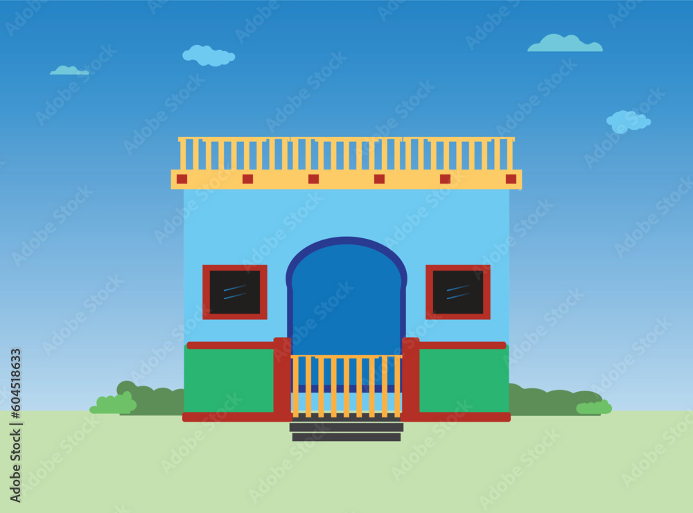 Illustration of modern Indian village house. Small house in village ...