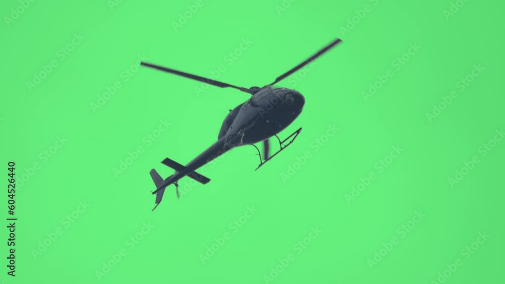 Helicopter flying on green screen low angle camera. Realistic ...