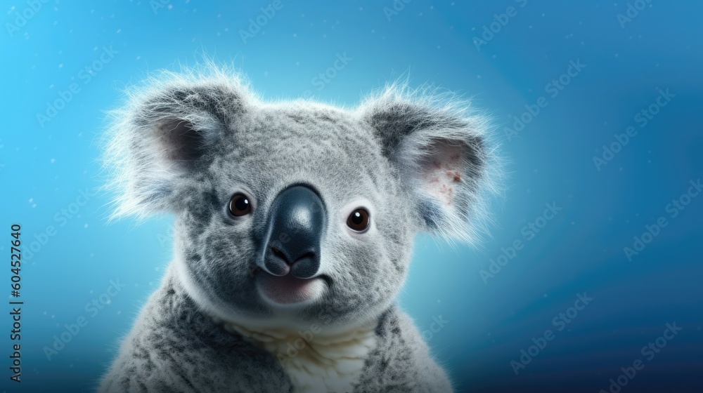 Head of furry koala looking lateral with copy space for advertisement ...