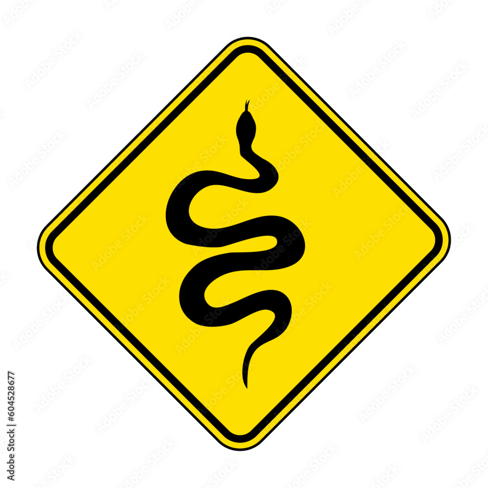 Snakes warning sign. Vector illustration of yellow diamond shaped sign ...