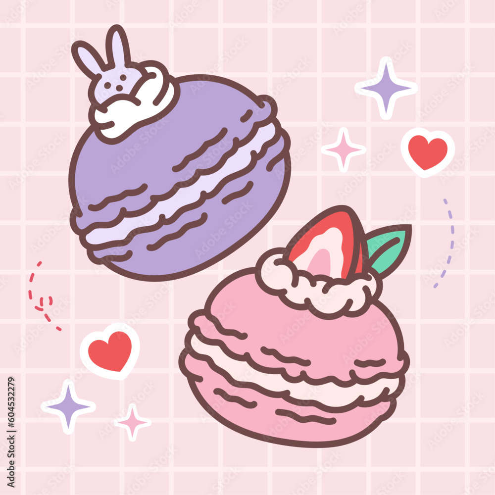 Kawaii food of sweet macaron vector illustration with japanese doodle ...