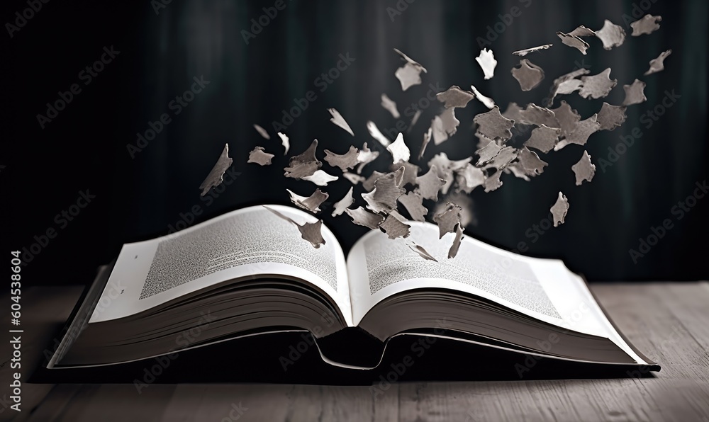 The pages of the open book with pages flying seemed to come to life with every turn of the wind ...