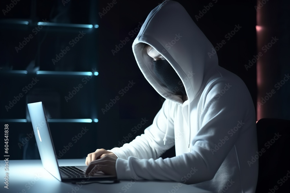 Silent Intrusion: Anonymous Hacker with Laptop, Illustrating the ...