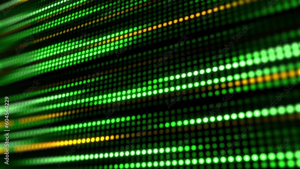Grid of green glowing pixel dots. Effect of movement festive ...