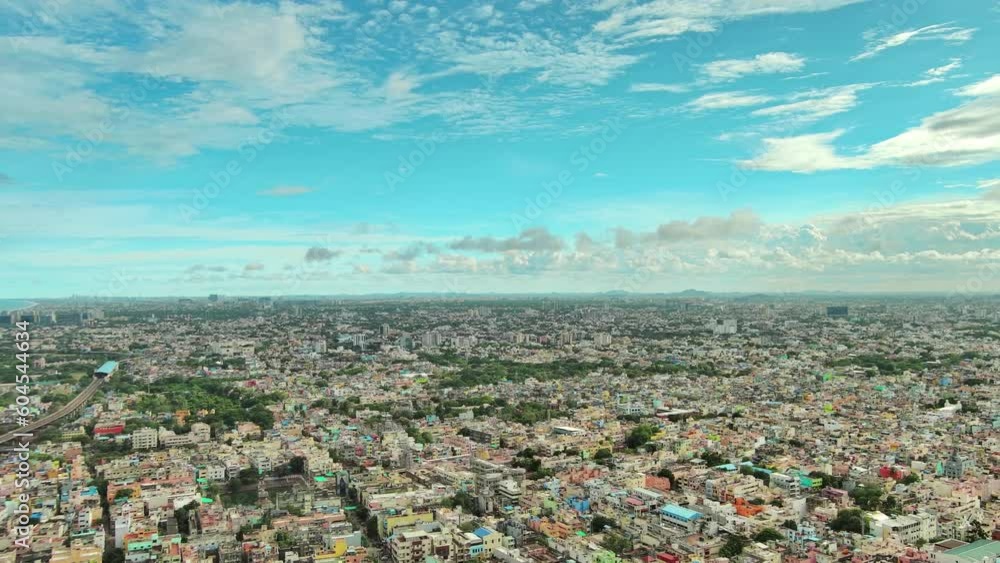 Chennai: Aerial view of famous city in India and capital of Tamil Nadu ...