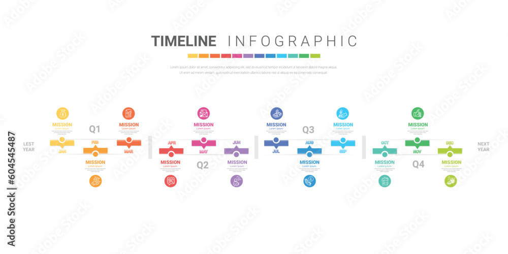 1 year, 12 months in 4 quarters, infographics for annual report and ...