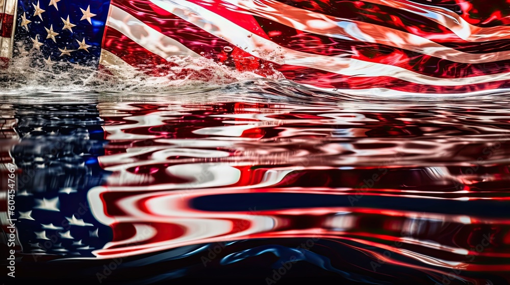 American flag day. Abstract image of american flag reflected in a pool ...