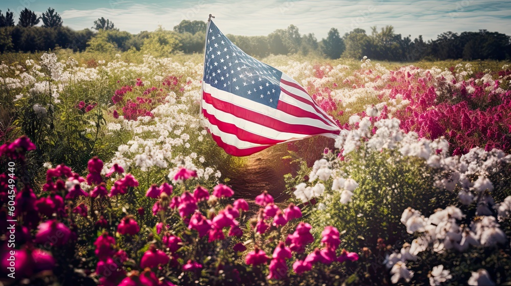 American flag day. Composition featuring a american flag unfurled in a ...