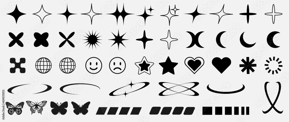 collection of Y2k elements. set Y2k. geometric brutalism forms sticker ...