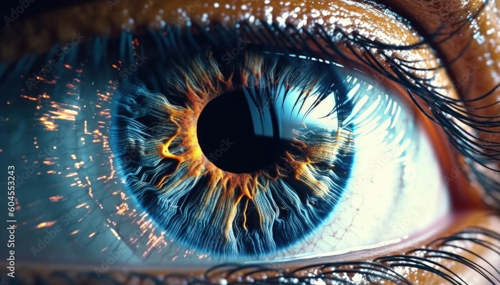 Super close-up eye from side view inside the eye abstract city rounded ...