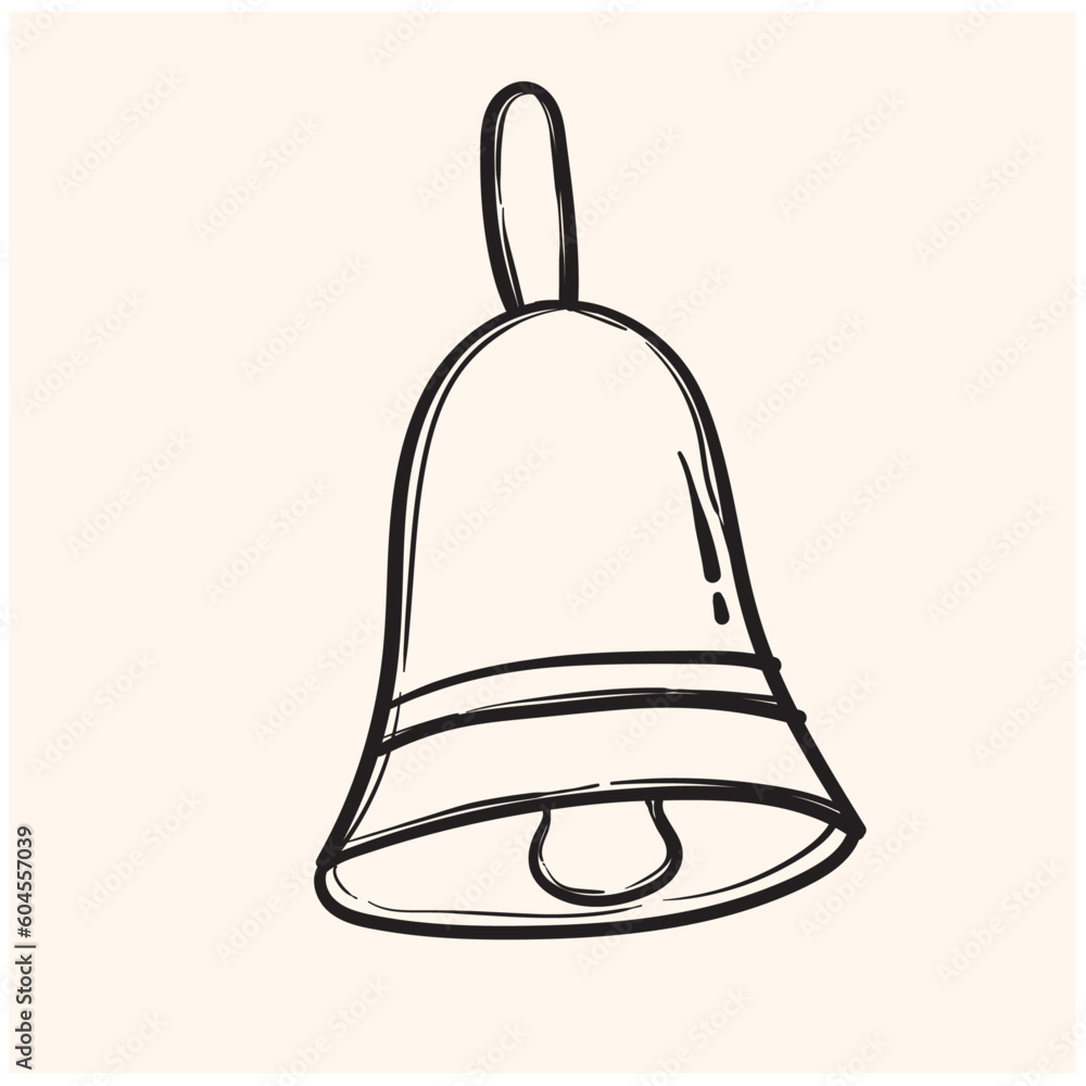 Hand drawn doodle bell. Vector sketch illustration of black outline ...