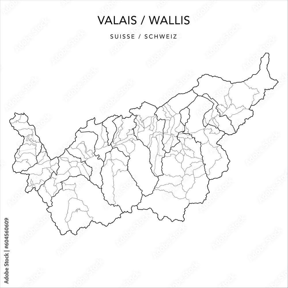 Vector Map of the Canton of Valais (Wallis) with the Administrative ...