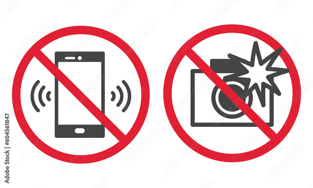 No flash, no calling poster. Forbidden pictogram. Red stop circle ...