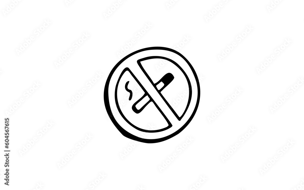 NO SMOKING SIGN Doodle art illustration with black and white style ...