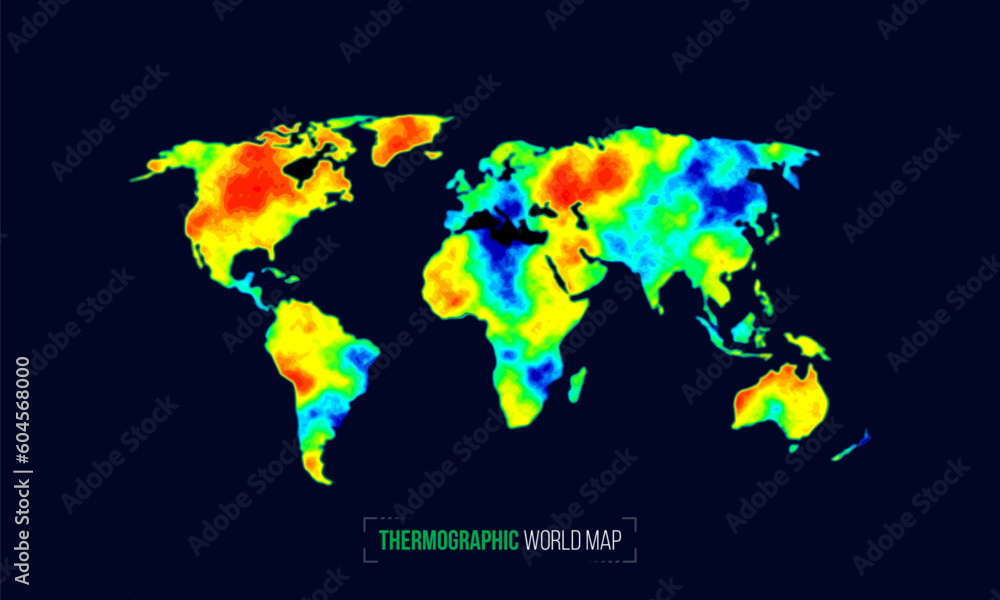 Heat map. Abstract infrared thermographic world map. Vector ...