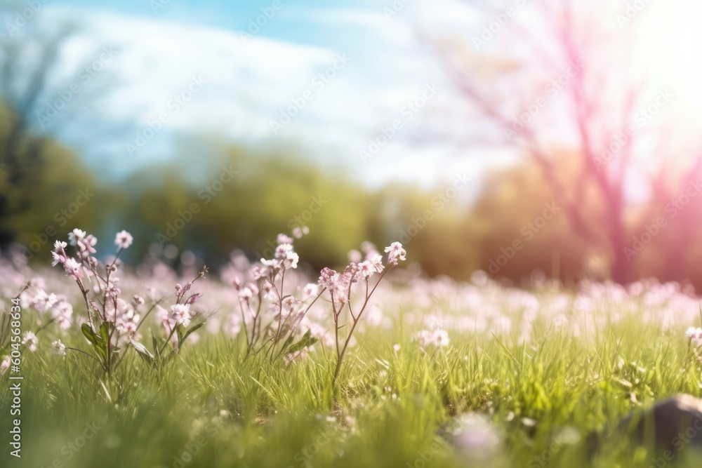 Beautiful spring nature background nature with blooming plants in close ...