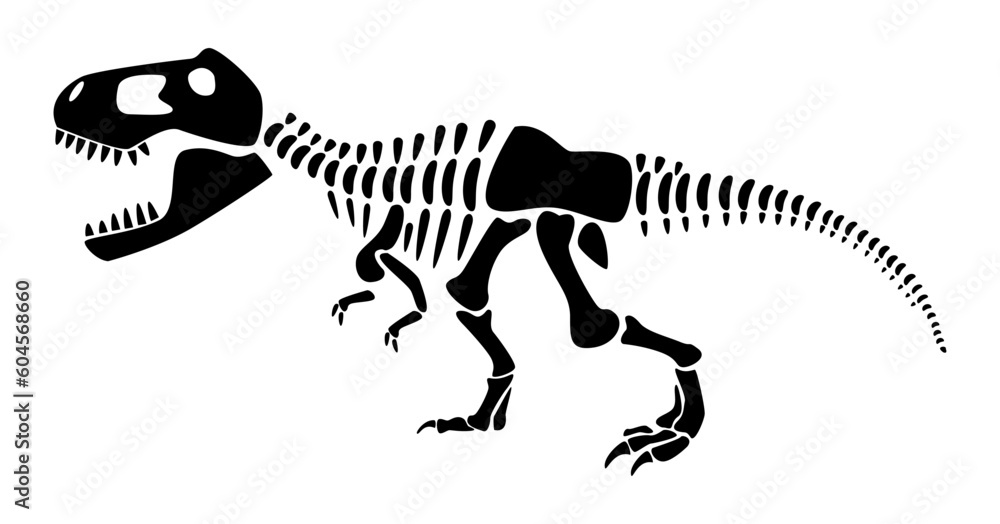Tyrannosaurus Rex skeleton . Silhouette dinosaurs . Side view . Vector ...