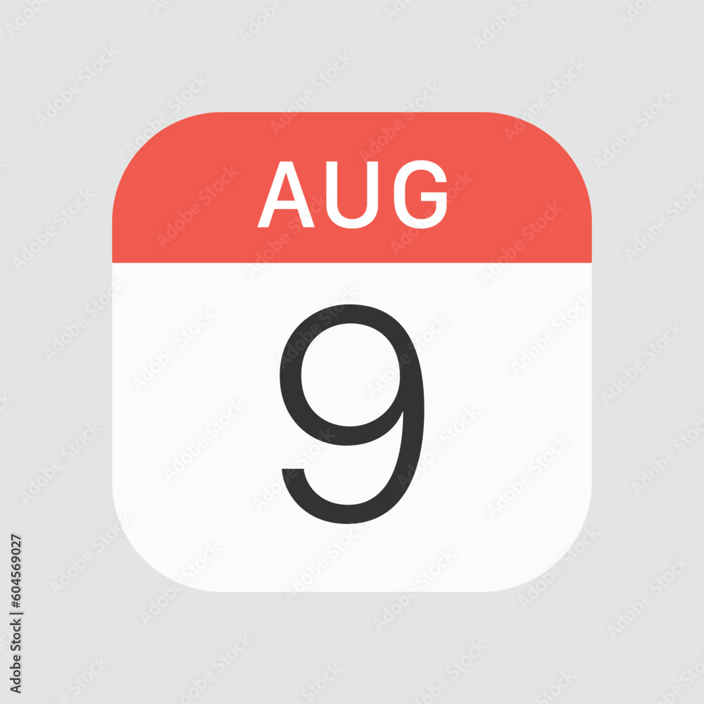 August 9 icon isolated on background. Calendar symbol modern, simple ...