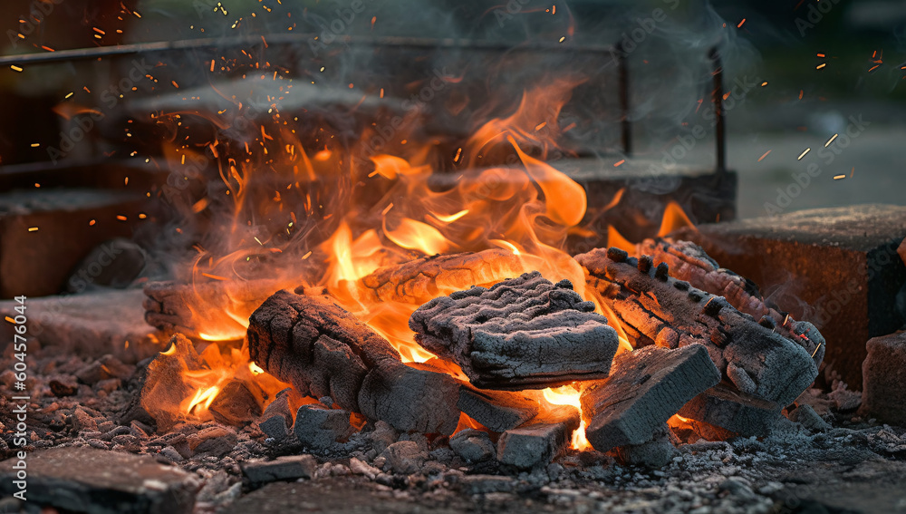 Flames of fire Glowing embers in hot red color, abstract background ...