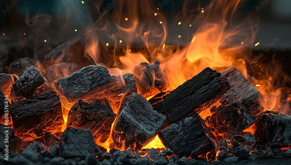 Flames of fire Glowing embers in hot red color, abstract background ...