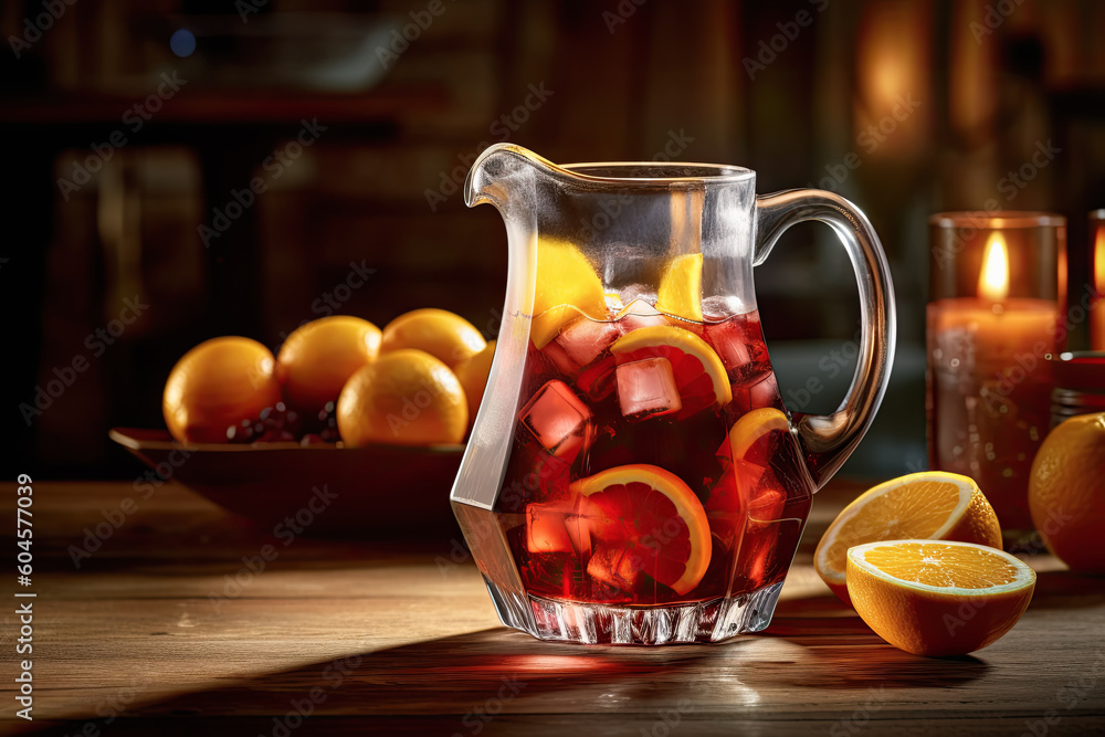 jarra y vasos de sangria sobre fondo oscuro. Ilustracion de ia ...