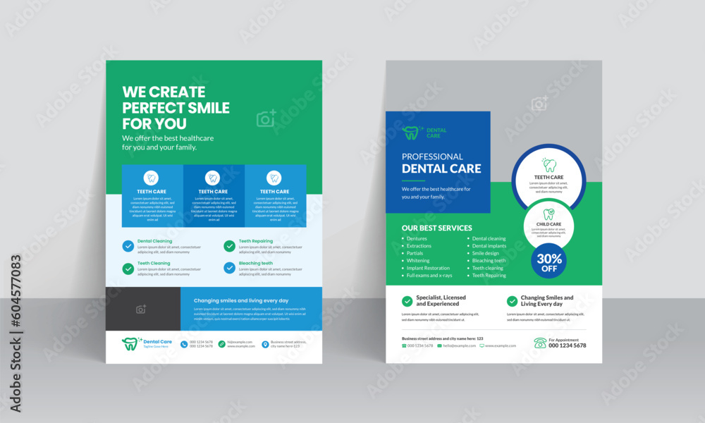 Dental care service flyer template and professional medical healthcare ...